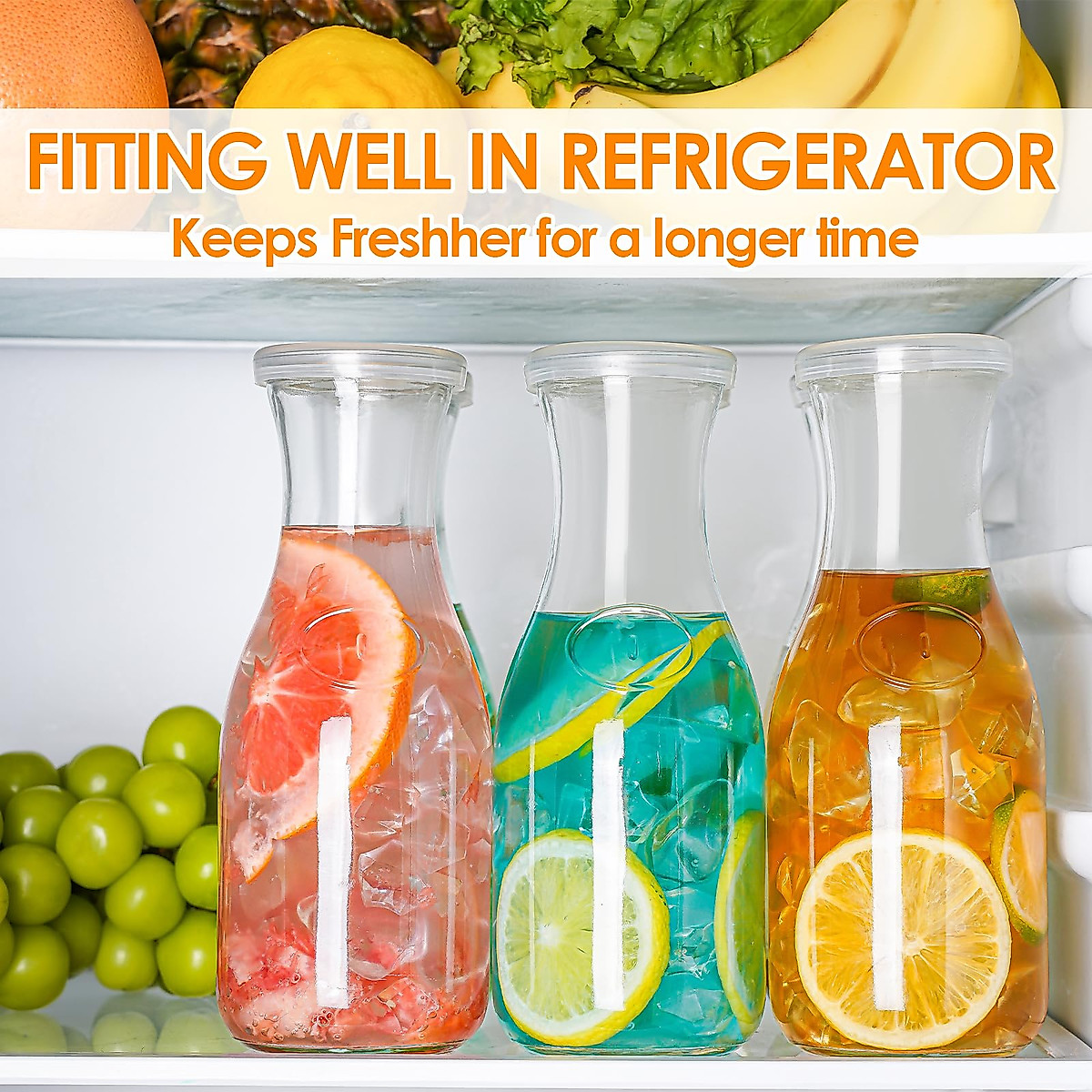 wookgreat Small Glass Carafes, Set of 8 Mini Beverage Pitcher with Lids and Straws, 17oz Clear Jugs, Juice Containers,Water Decanter, Juice Pitcher, Ideal for Mimosa Bar, Water, Wine, Milk, Juice