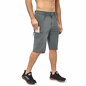 MELOO Men's Hiking Cargo Shorts - 12" Lightweight Outdoor Golf Shorts Quick Dry Fishing Camping Casual Travel Pockets Grey L