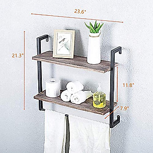 zyfun Rustic Floating Wall Shelves Rustic Wall Shelf with Towel Bar,Towel Racks for Bathroom (24“ 2-Tier)
