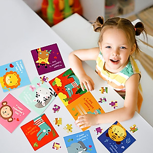 Valentines Day Puzzle Cards for Kids, 27 Pack Animal Jigsaw Puzzle Cards with Envelopes & Stickers Bulk for Classroom Gift Exchange, Valentine Party Favors for School Toddlers Girls Boys Class Prizes