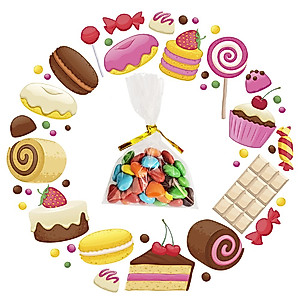 Miraclekoo 400 PCS 4X6 Inch Cellophane Treat Bags Christmas Gift Bag Clear Cello Treat Bags with 400 Twist Ties for Wedding Cookie Gift Candy Bakery Supply,1.4mil