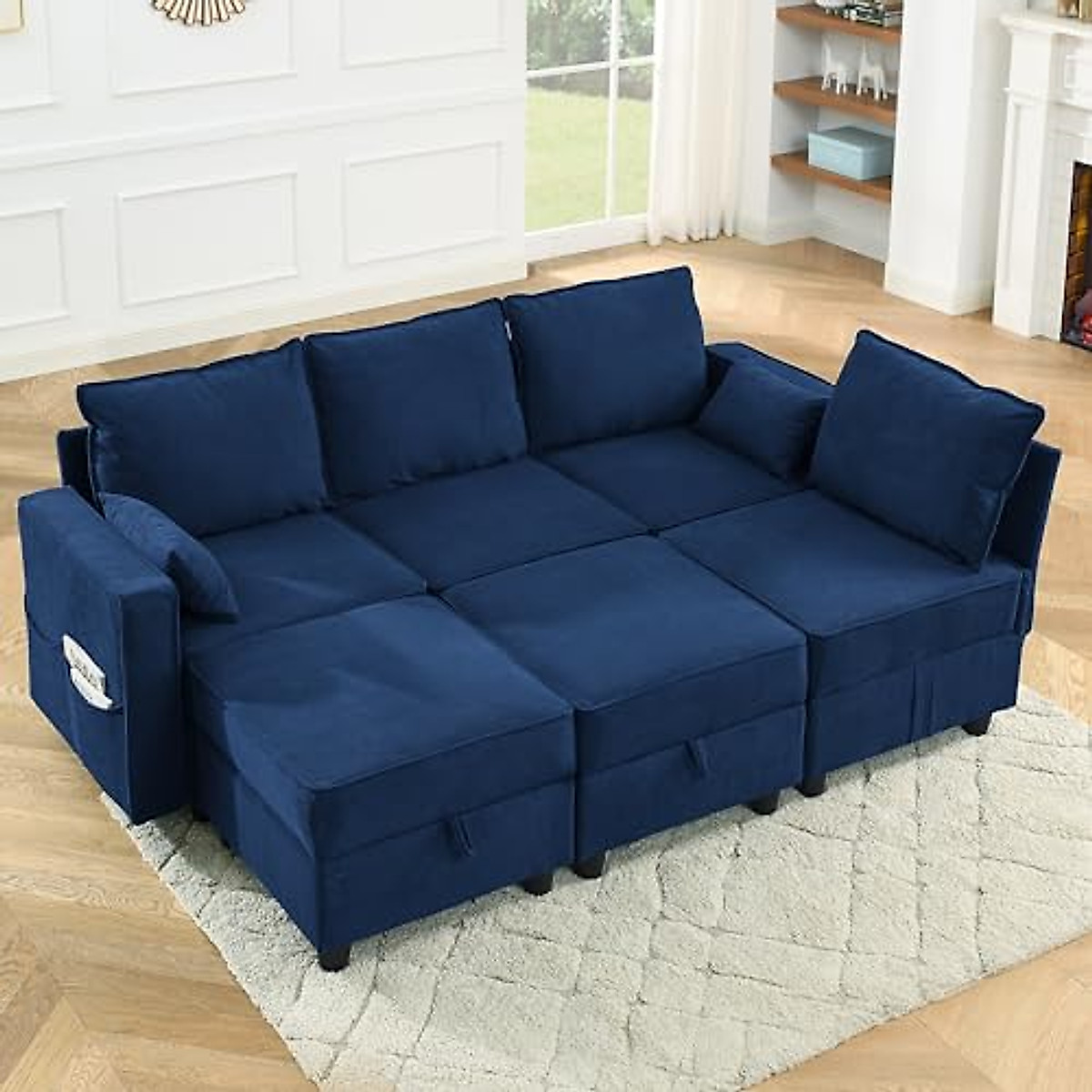 FANYE Oversized Modular Sectional Sofa with Storage Seats,DIY Free Combine Sofa&Sofabed Reversible Modular&Sectional Convertible to L/U Shaped W/Chaises,Twin XL Sleeper Couch Bed for Living Room
