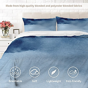 BaoNews Blue Grey Watercolor Ombre Blue Duvet Cover Set King Size,3 Pieces Bedding Set Hotel Quality 100% Cotton Comforter Cover Set with 2 Pillowcases(No Filler)