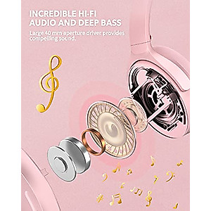 HROEENOI Active Noise Cancelling Wireless Bluetooth Over-Ear Headphones, Memory Foam Ear Cups, Quick Charge for 40H Playtime, Ideal for Travel, Home Office, Gym Workouts -Pink
