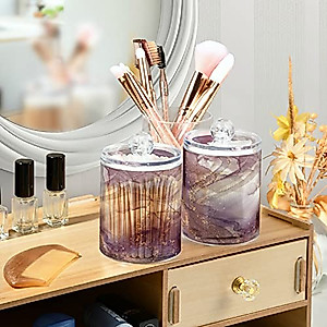 2 Pack Qtip Holder Organizer Dispenser Bright Purple Marble Grunge Bathroom Storage Canister Cotton Ball Holder Bathroom Containers for Cotton Swabs/Pads/Floss