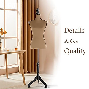 HOMBOUR Dress Form Mannequin Torso, Female Sewing Manikin Body, Pinnable Dressmaker Form with Wooden Tripod Base Stand for Display, Clothing Design, Dark Brown
