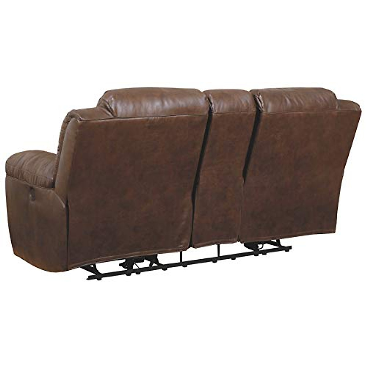 Signature Design by Ashley Stoneland Faux Leather Manual Double Reclining Loveseat with Center Console, Dark Brown
