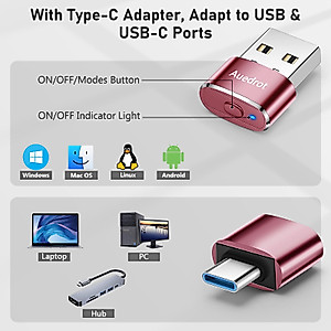 Mouse Jiggler Undetectable Metal USB Mouse Mover with Switch Button, Automatic Mouse Shaker with 2 Jiggle Modes, Driver-Free, Plug & Play, Keep Computer/Laptop Awake, with USB-C Adapter, Rose Gold