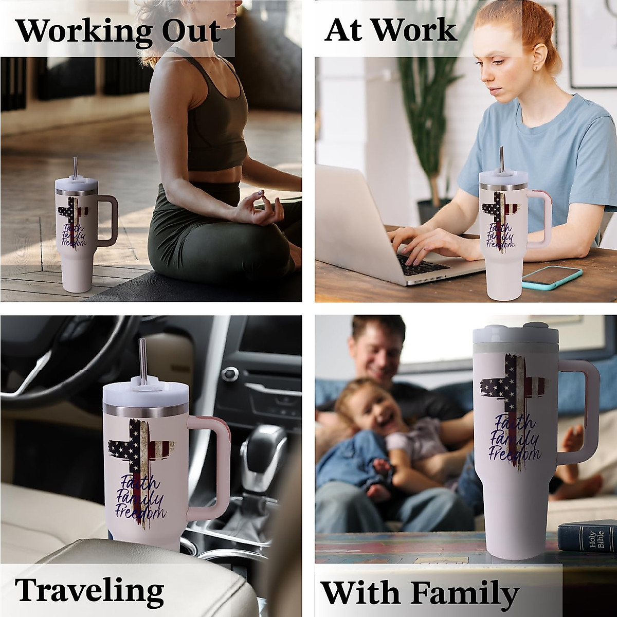 40oz Inspirational & Encouraging Christian Tumbler, Child of God Stainless Steel Coffee Cup, Insulated Bible Verse Travel Cup with Handle Straw, Laser Engraved Religious Gifts for Baptisms & Birthdays