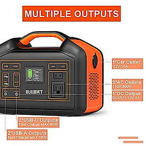 BULLBAT Portable Power Station Pioneer 500, 504Wh Lithiu m Battery Powered Outlet with 500W AC, Solar Power Generators with MPPT, Backup Power Supply for Outdoor & Indoor
