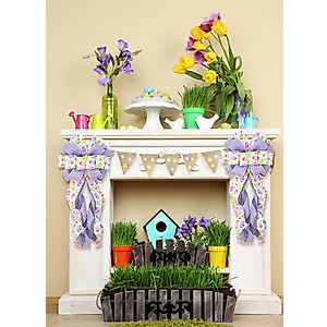 2 Rolls Easter Eggs Ribbons 2.5 Inch ×5 Yards, White Purple Burlap Ribbon Bows for Wreath, Holiday Craft Wired Edge Ribbons Bows for Easter Party Gift Wrapping Decorations