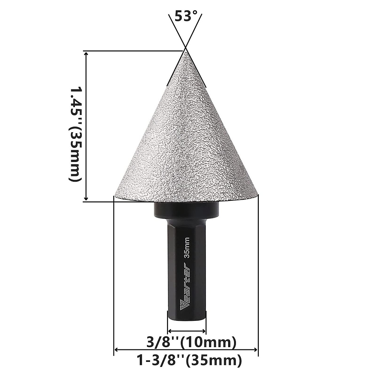 Vearter Diamond Chamfering Bit, 1-3/8" (35mm) Hexagonal Shank, for Dressing Existing Holes, Cleaning and Enlarging Marble, Ceramic Tiles, Granite Countertop Sinks.