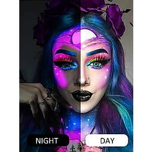 Kalolary 24 Colors Glow in the Dark Makeup Eyeshadow Face Paint Palette, Highly Pigmented Neon Eyeshadow Palette Matte and Glitter UV Glow Blacklight Party Make up