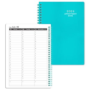 2024 Appointment Book & Planner - Daily Hourly Planner 2024, Jan 2024 - Dec 2024, 8.5" x 6.4", 30-Minute Interval, Lay - Flat, Round Corner, Twin-Wire Binding - Teal Green