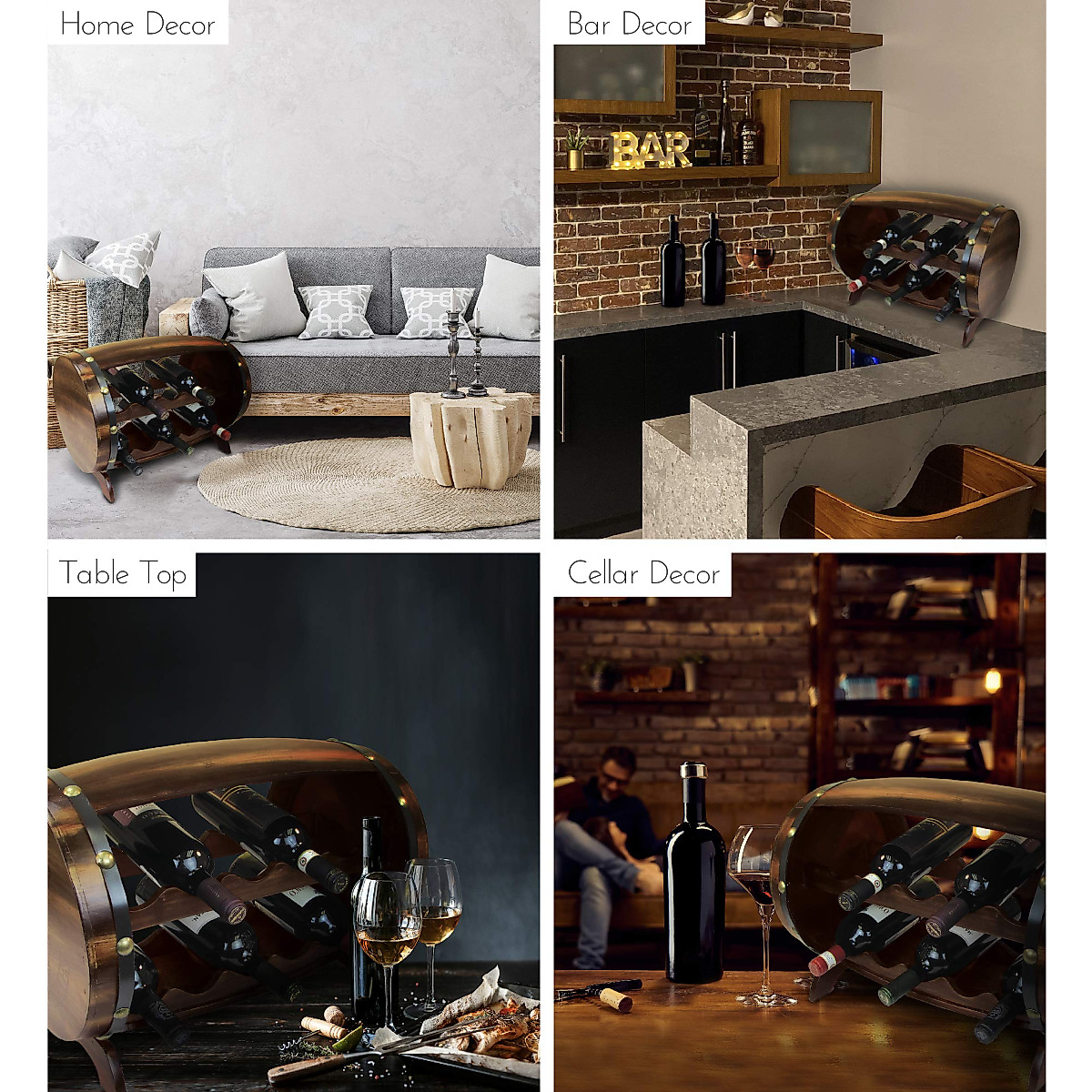 Puzzled Napoleon Wine Rack - Freestanding Wooden Barrel Wine Holder for 10 Wine Bottles, Bottle Rack Floor Stand, Table Top, Rustic Countertop Wine Storage Shelf Organizer for Wine Bar & Home Decor