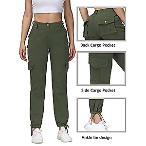 Dafensi Cargo Pants for Women Stretchy Cargo Joggers Casual Lightweight Hiking Pants ArmyGreen XL