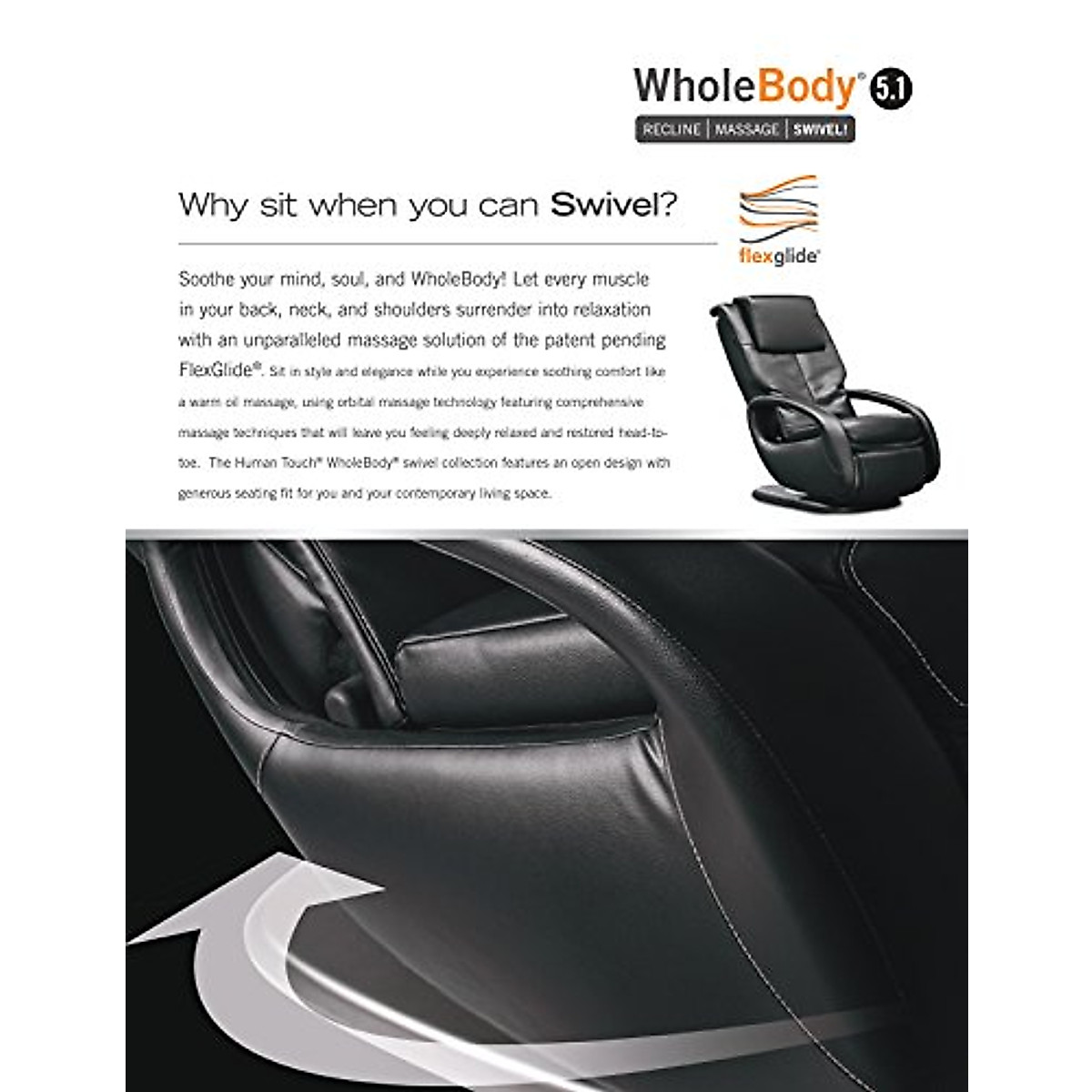 Human Touch WholeBody 5.1 Full Body Massage Chair Recliner Living Room Chair w/ Retractable Ottoman- Personal Professional-Grade Stress + Muscle Pain Relief for Foot Leg Back Neck Massager - Black