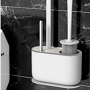 Yuehuam Toilet Brush and Holder Set of 3, Solicone Toilet Bowl Cleaner Brush, Flexible Toilet Cleaner Brush with Wall Mount& Flooring Brush Holder Bathroom Accessories