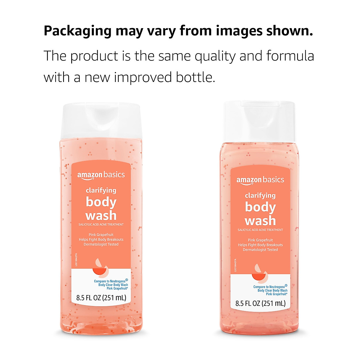 Amazon Basics Clarifying Pink Grapefruit Body Wash, 2% Salicylic Acid Acne Treatment, Dermatologist Tested, 8.5 Fluid Ounces, Pack of 1