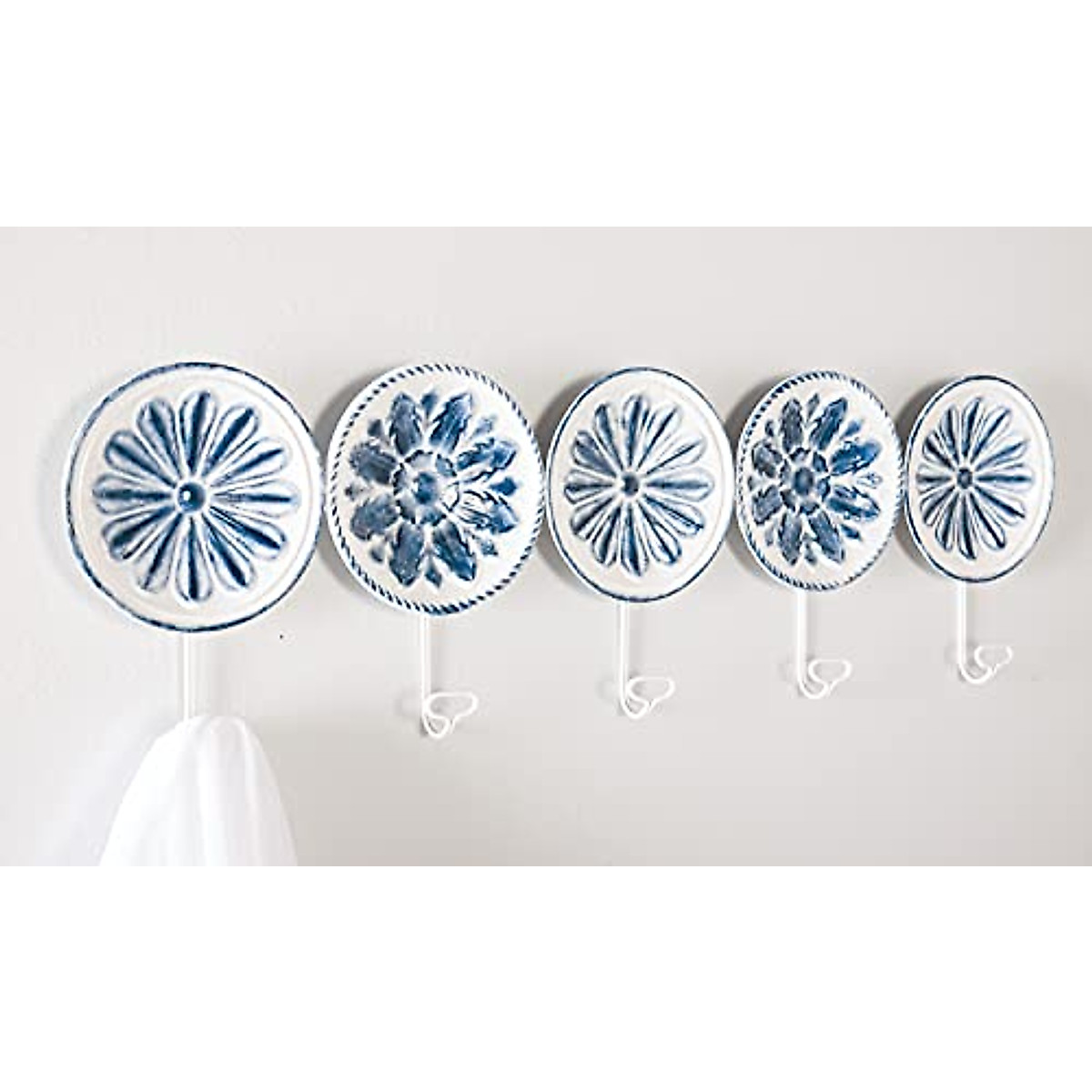 Deco 79 Contemporary Metal Floral Wall Hook, 2"W x 11"H, Blue, White