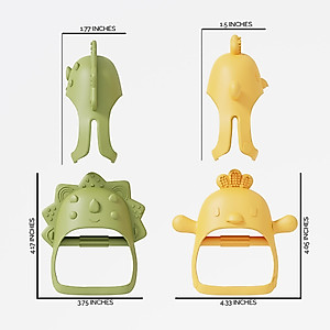 Teethers for Babies 6-12 Months Pack of 2 Wearable Weaning Pacifier Teether Toy - Little Chick Mini Dino Pacifier Silicone Toys for Babies - Yellow and Green by Muqee Peeko