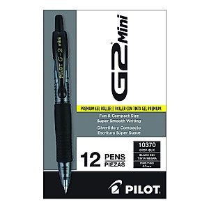 Pilot, G2 Mini Premium Rolling Ball Gel Pens, Fine Point 0.7mm, Black, Pack of 12