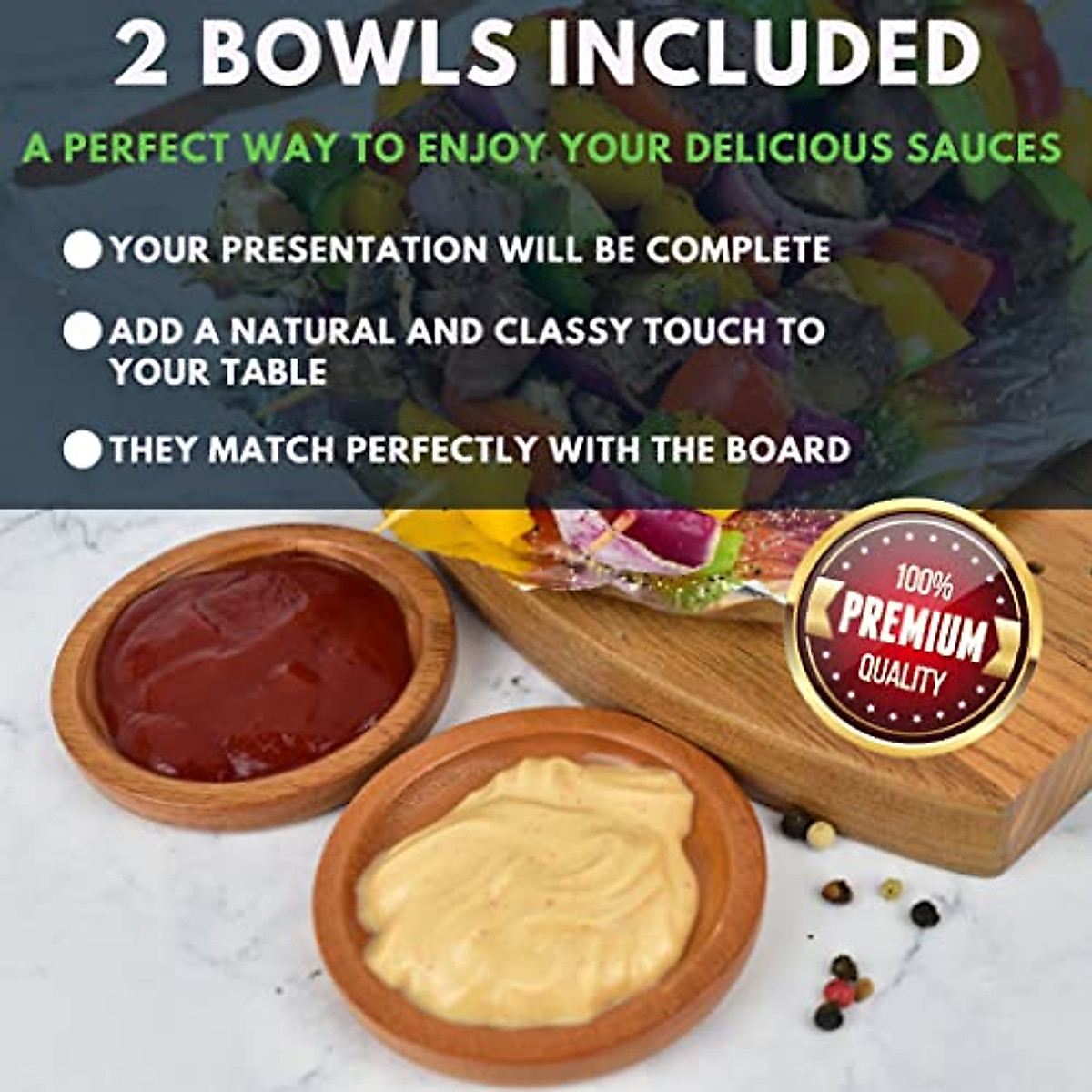 Skewer Holder – Chic Food Display Stands for Party – Ash Wood Pick Board for Parties, Events, BBQs - Food Skewers Board with 2 Ash Bowls and 100pcs Skewers – 11.4 x 7.5 x 0.8-inch