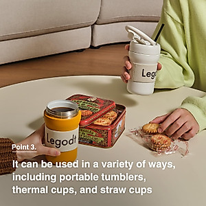 Odense Legodt 2 Way Tumbler 15.2oz with 2 in 1 Lid & Flexible Handle - Straw Available Insulated Travel Coffee Mug with Leak Proof - Double Stainless Steel - Christmas Gifts for Mom (Vanilla Cream)