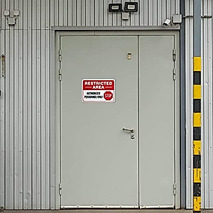 Restricted Area Authorized Personnel Only Sign 4-Pack 10x7 Inches High-Adhesive Safety Stickers for Workplace and Private Premises, Weatherproof, Easy to Stick
