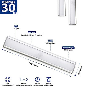 VYANLIGHT Motion Activated Light, Wireless LED Lights with 30 LEDs, Built-in Battery, and 4-Modes, Stick-On Anywhere Magnetic Night Light Bar for Closet Hallway Stairway, Dimmable LED, 1 Pack