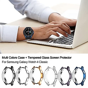 [6+6] Pack for Samsung Galaxy Watch 4 Classic 46mm Case with Screen Protector, Haojavo Soft TPU Cover Protective Bumper Shell + Tempered Glass Screen Protector Film for Galaxy Watch 4 Classic 46mm