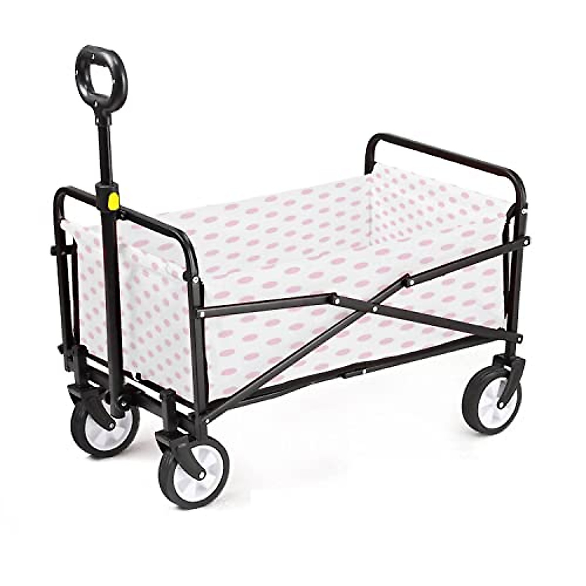 Collapsible Wagon Cart Tile Pink Polka dots on White Foldable Utility Wagon Large Capacity Garden Cart with Push Bar for Beach Camp Outdoor Shopping