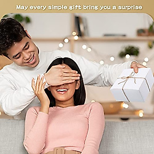 50 Pcs 8 x 8 x 4 Inch Gift Boxes with Lids Bridesmaid Proposal Box Paper Birthday Gift Box with 33 ft Twine for Christmas Bridal Wedding Graduation Party Favor Cupcake Presents Crafting (White)