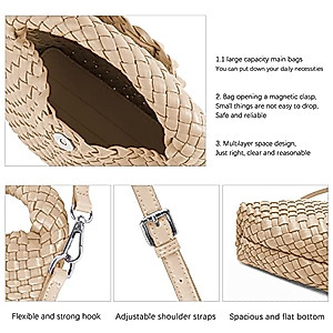 Women Woven Tote Small Crossbody Bag, Weave Quilted Purse Square Shoulder Bag Woven Handbag with Detachable Strap (Khaki)