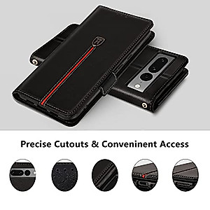 For Google Pixel 7 Pro Case, Magnetic Leather Card Slots Pixel 7 Pro Wallet Phone Case, Flip Silicone TPU Bumper Protective Cover with Kickstand, Shockproof folio Book Case for Pixel 7 Pro Black