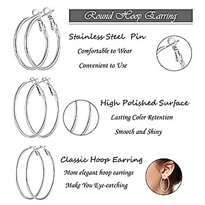 4 Pairs Silver Plated Hoop Earrings for Women Lightweight Hypoallergenic Silver Hoops Stainless Steel Hoop Earrings Loop Earrings Set