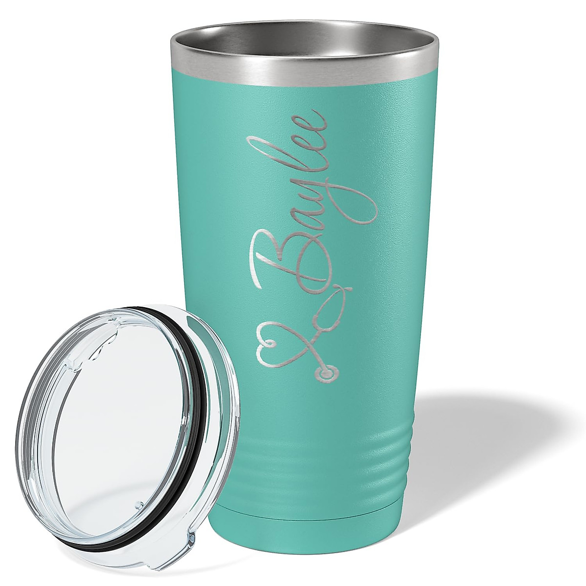 Personalized Heart Stethoscope Nurse, RN, LPN, CNA, CMA, MA Laser Engraved on Seafoam 20 oz Stainless Steel Tumbler with Lid - Insulated Cup - Travel Mug
