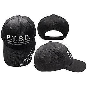 P.T.S.D. Not All Wounds are Visible Black Barb Barbed Wire Acrylic Adjustable Embroidered Cap Hat