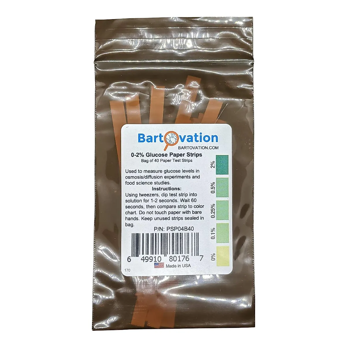 Scientific Glucose Test Paper Strips 0-2% [Bag of 40 Paper Strips] for Food Science or Osmosis/Diffusion Experiments