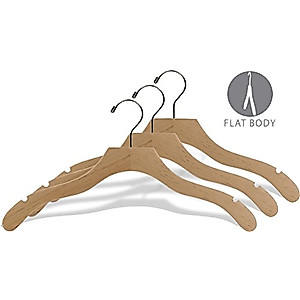 The Great American Hanger Company Wavy Wood Top Hanger, Box of 50 Space Saving 17 Inch Wooden Hangers w/Natural Finish & Chrome Swivel Hook & Notches for Shirt Jacket or Dress