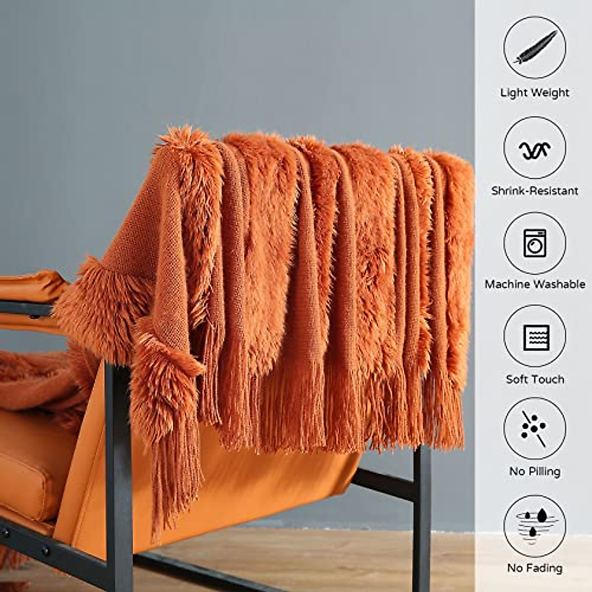 Blagic Extra Soft Throw Blanket for Couch-Lightweight Cozy Blankets and Throws for Bed & Sofa, Decorative Fuzzy Throw Blanket with Tassels(Orange Rust,50 x 60 in)