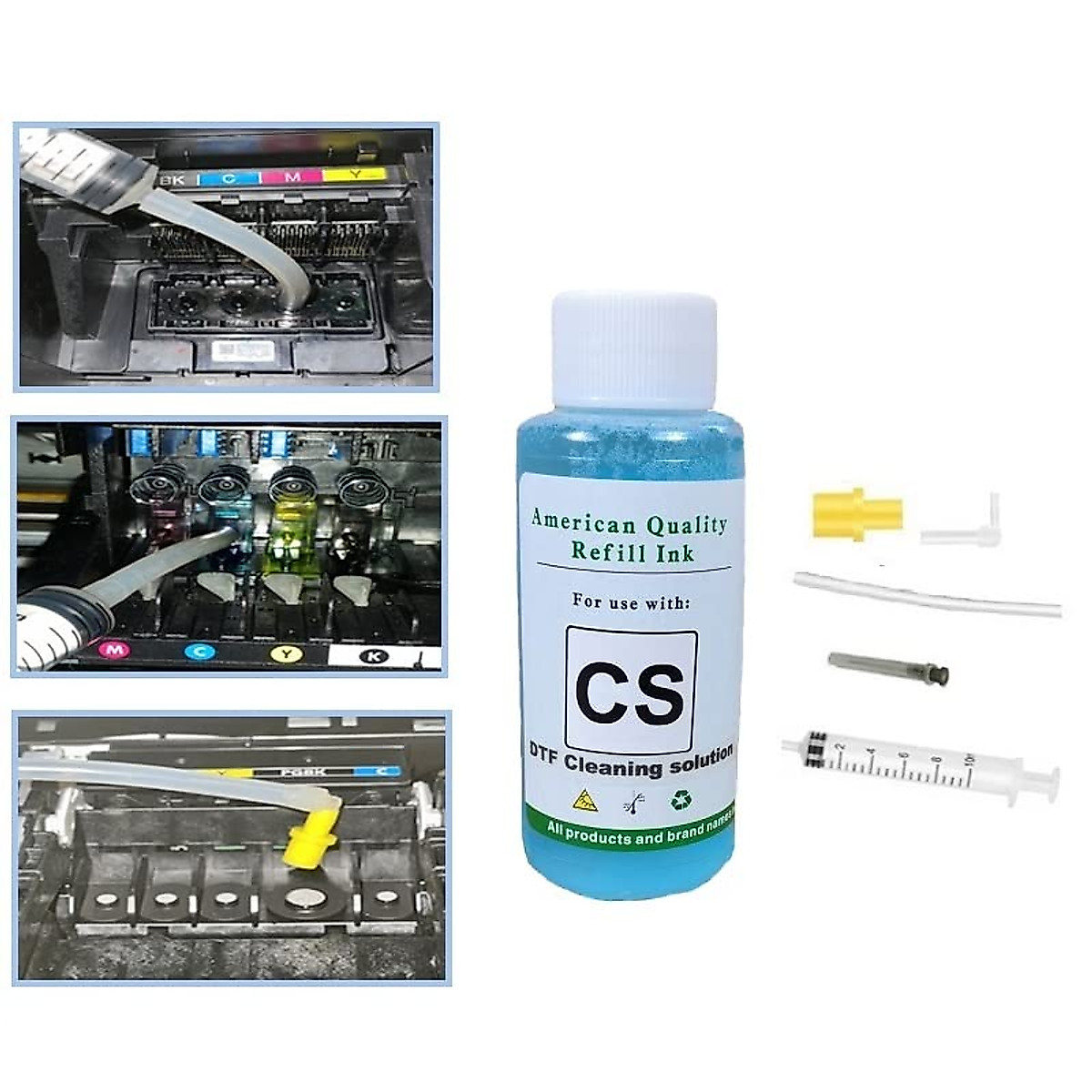 VC DTF Printhead Cleaning Kit Printer Nozzle Cleaner Fluid Solution Print Head Flush Cleaning for Epson Piezo Printhead (100ml/per Bottle) Full Kits