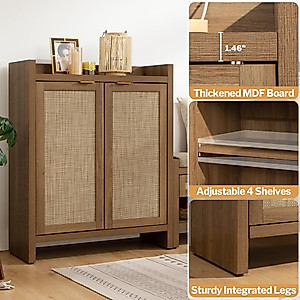SICOTAS Shoe Cabinet, 24 Pair Shoe Storage Organizer Cabinet, 41" Tall Rattan Shoe Cabinet with Doors and Shelves, 6-Tier Farmhouse Boho Wooden Storage Cabinet for Entryway Hallway Closet