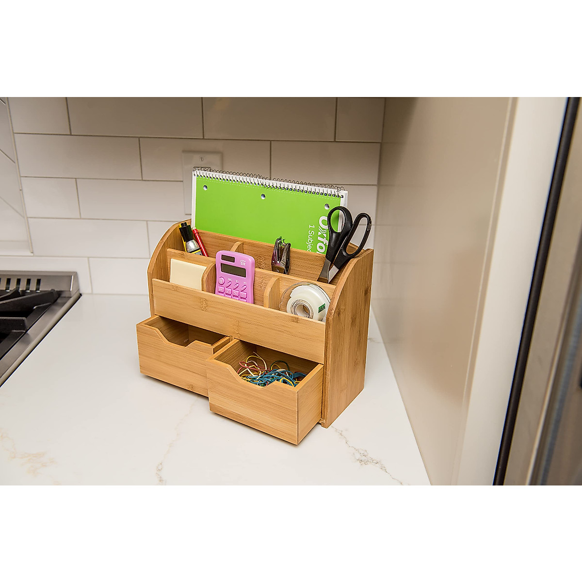 Lipper International 809 Bamboo Wood Space-Saving Desk Organizer, 13" x 10" x 5 3/8"