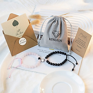 KINGSIN Matching Bracelet for Couples Long Distance Relationship Love Bracelets Jewelry Gifts for Women Men Boyfriend Girlfriend Him His Hers Husband Wife Bf Gf Lover