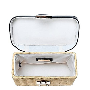 Top-Handle Structured Rattan Straw 2-Way Boxy Satchel Purse Handbag Crossbody (Rose)