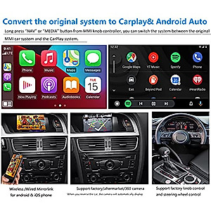 Road Top Wireless Carplay Android Auto Module Receiver Box for Audi S4 S5 A4 A5 (2009-2015 Year) for Q5 (2009-2017 Year) with 2GMMI, Carplay Retrofit Kit Decoder, Support Mirrorlink, Camera
