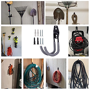 JUXYES Pack of 2 Wall Mounted Garden Hose Holder, Heavy Duty Water Hose Storage Organizer Pipe Reel Holder Hanger, Car Hose and Cord Hanger Bracket Bracing with Screws and Expansion Bolt (Gray)