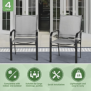 Incbruce 5 Pieces Patio Dining Set, Outdoor Dining Set of 4 Textilene Chairs and Rectangle Table with Umbrella Hole for Backyard, Garden, and Poolside (Grey)