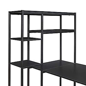 Modern Luxe L-Shaped Corner with Bookshelf 2-Pieces Computer PC Table Set Home Office Desk with Shelves, Black